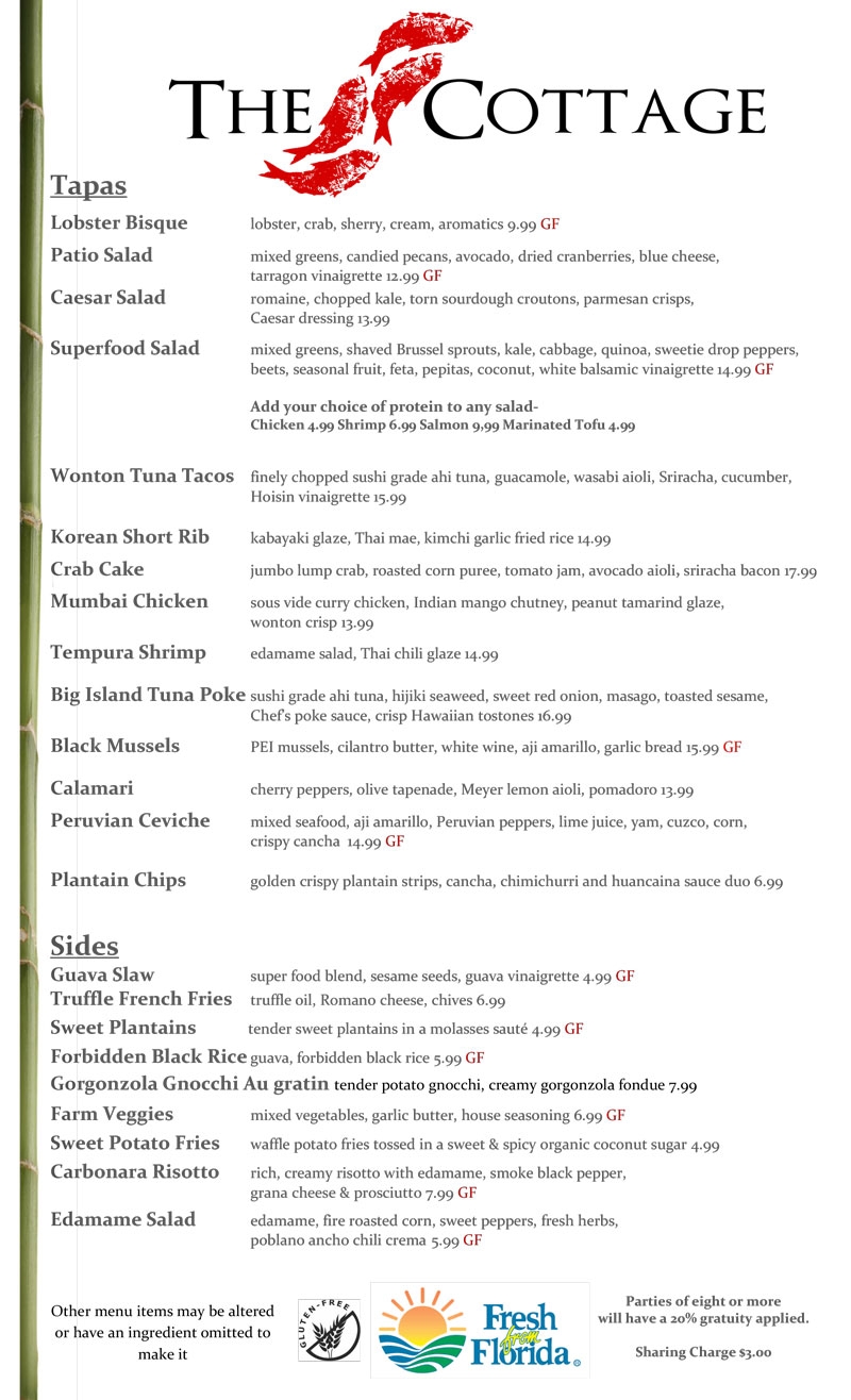 Menu | The Cottage Siesta Key